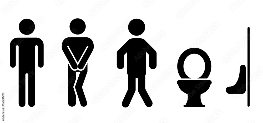 Funny cartoon Stick figures or stickman and toilet logo. Restroom or ...