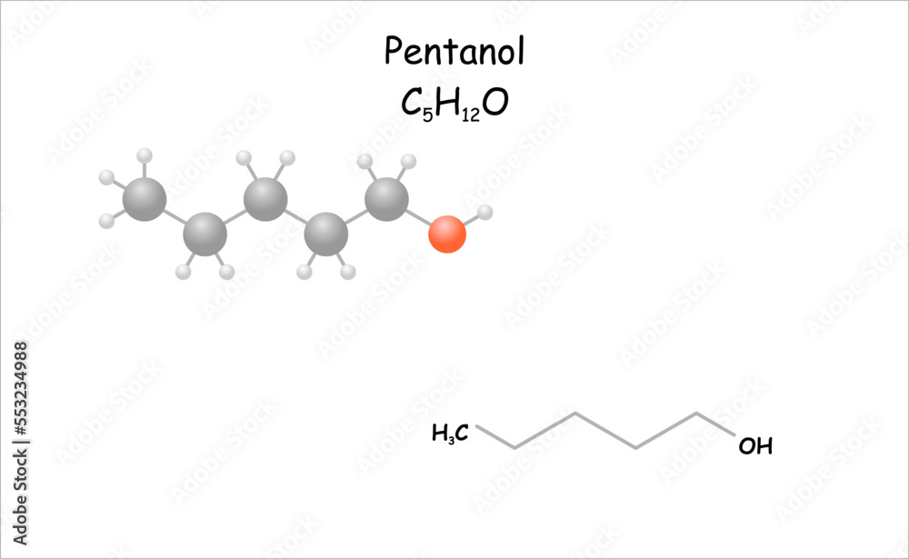 Stylized 2D molecule model/structural formula of pentanol. Stock Vector | Adobe Stock