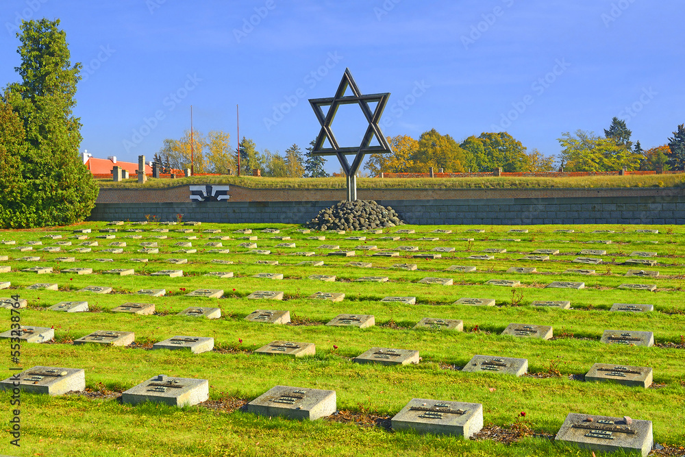 National Cemetery in front of Small Fortress Terezin. Terezin memorial ...