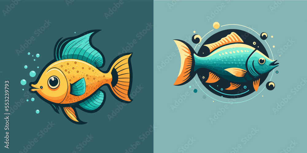 cute fish in cartoon vector illustration sea animal for logo icon or ...