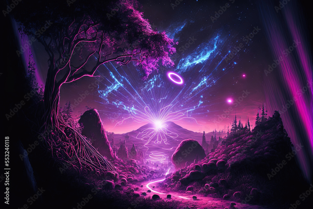 Purple neon laser lights in a cosmic setting Generative AI Stock ...