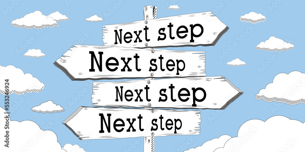 Next step - outline signpost with four arrows Stock Illustration ...