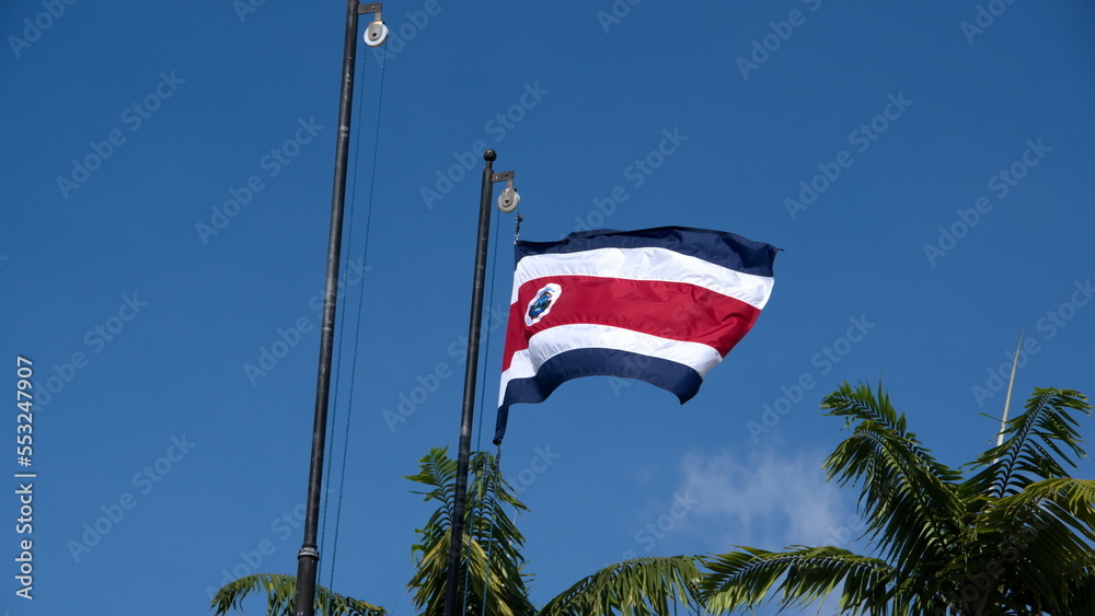 Costa Rican flag in downtown San Jose, Costa Rica Stock Photo | Adobe Stock