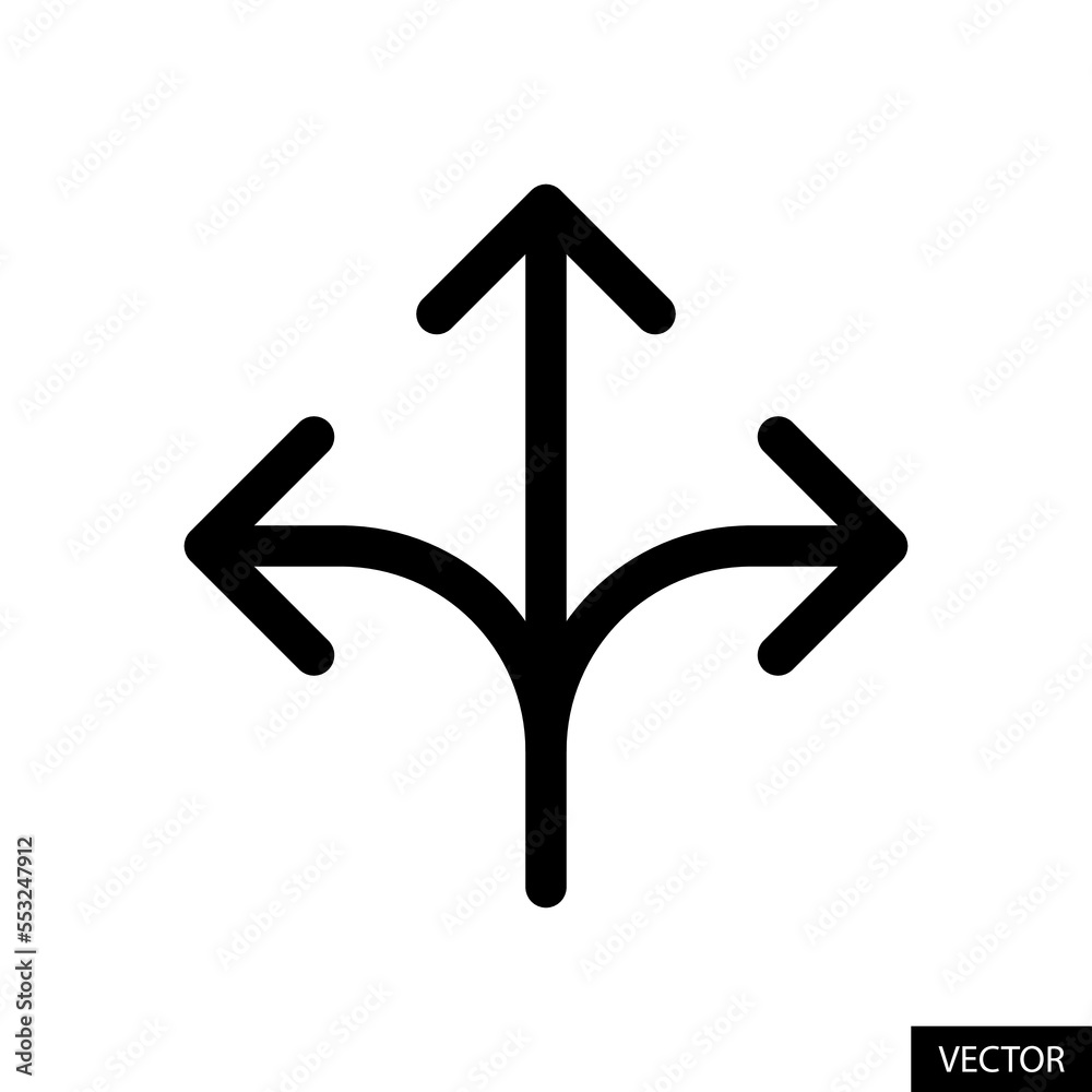 Vecteur Stock Three way arrow, direction sign vector icon in line style ...