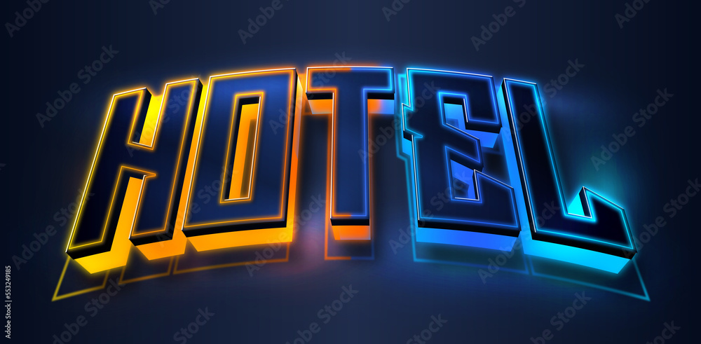 Neon Hotel and bar logo, Hotel and resort neon sign, Restaurant 3d ...