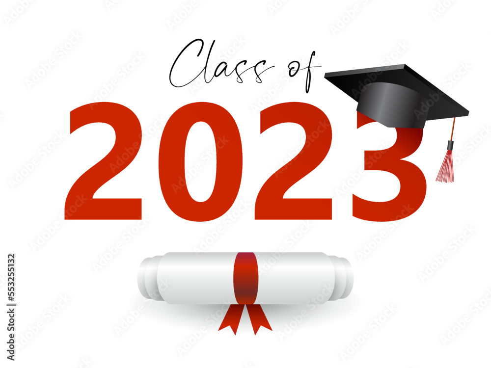 Class of 2023 with graduation cap. Number with education academic caps ...