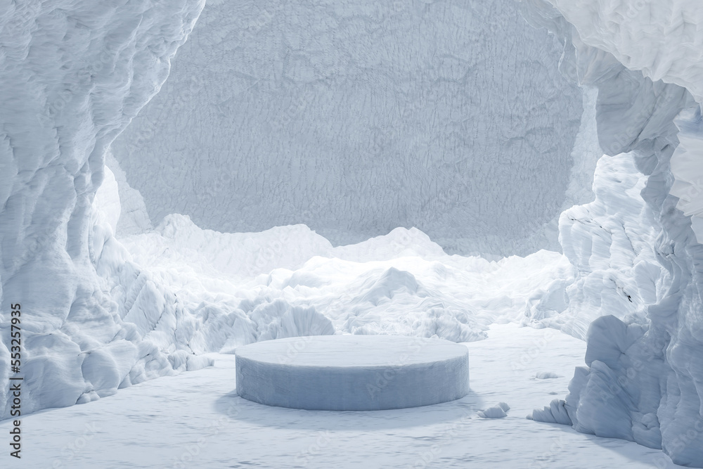 Abstact 3d render winter scene and Natural podium background, Ice ...