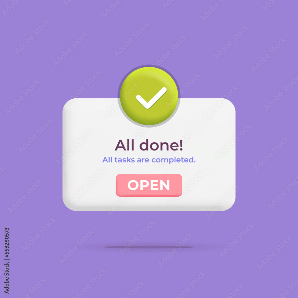 3d vector task manager app new reminder rectangle push notification ...
