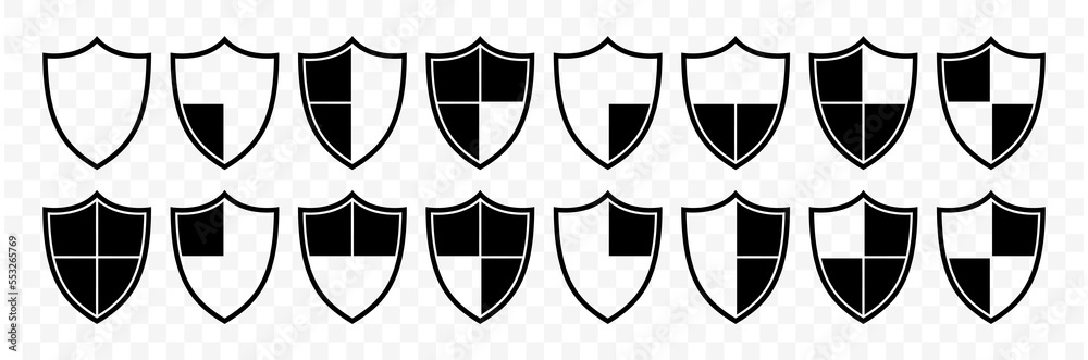 Protection shields set. Safety shield icons in different shapes at ...