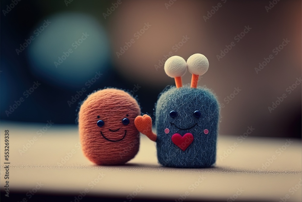 Two crochet punk hand puppet monster are best friends. Generative ai ...