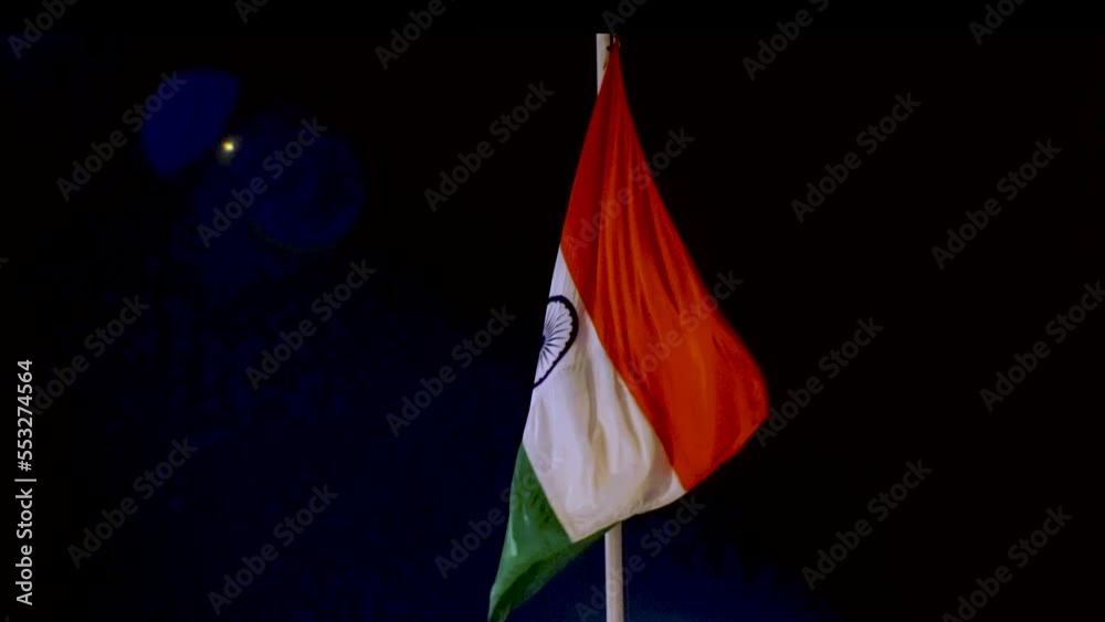 Indian tri color with saffron green white and ashoka chakra waving in ...
