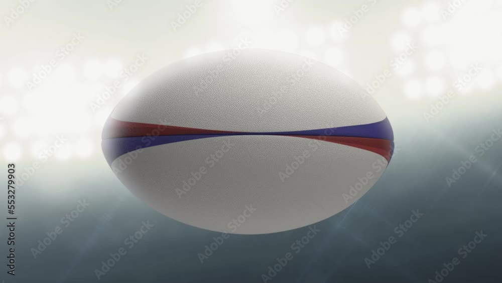 A seamlessly loop able animation of a white textured rugby ball with ...