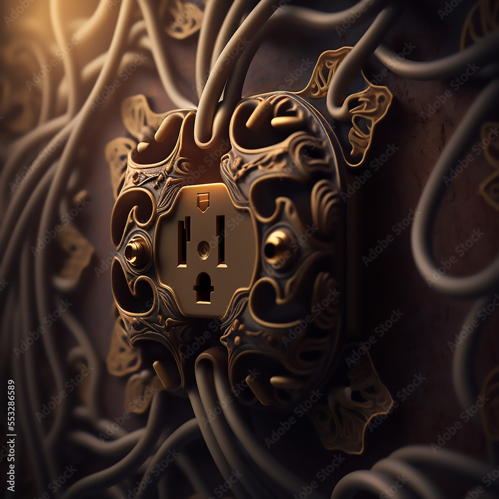 unplugged electrical socket, with the camera angled from above and to ...