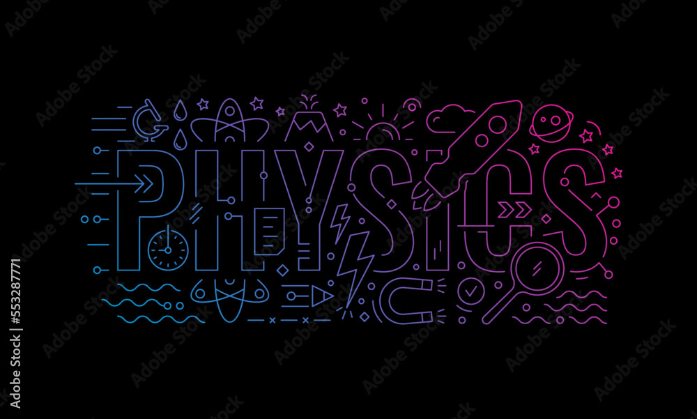 physics and physics symbols on black background. technical drawing ...