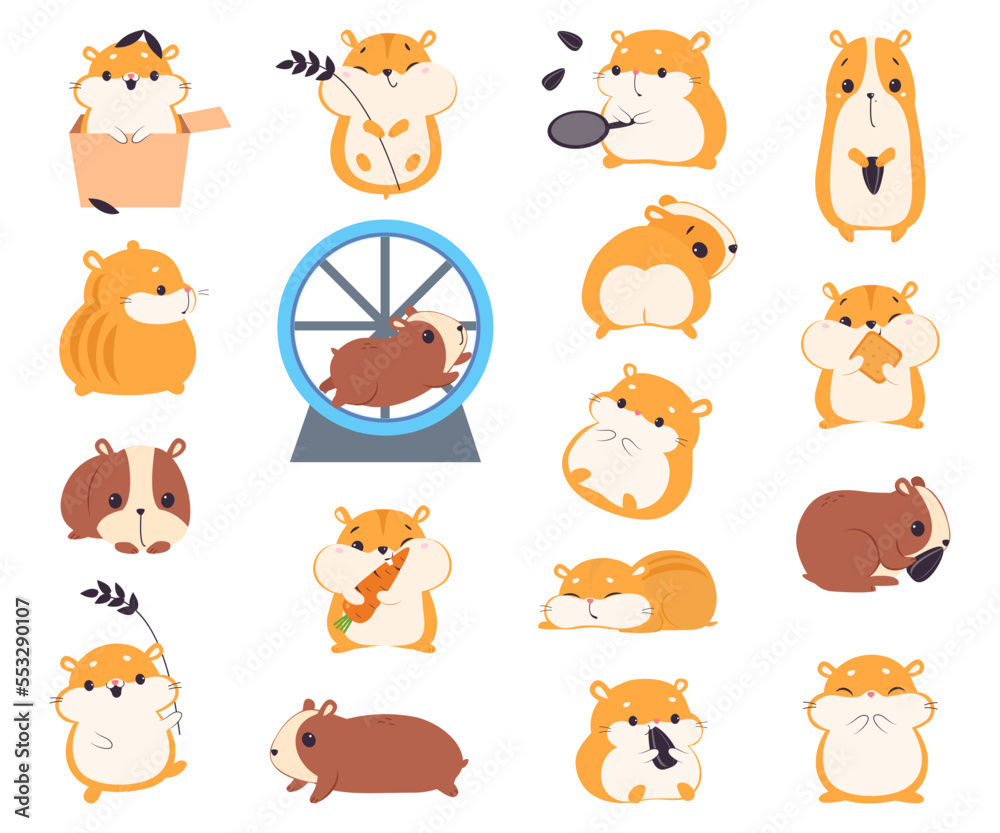 Cute Hamster Character with Stout Body Engaged in Different Activity ...