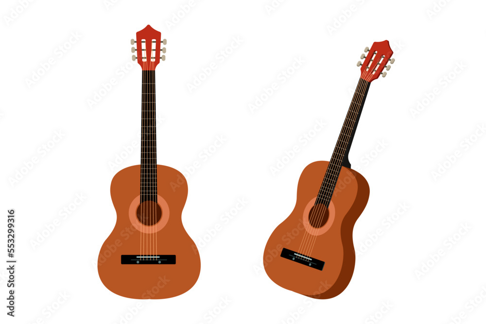 Guitar in two angles, front and three-quarter, side view. Guitar six ...