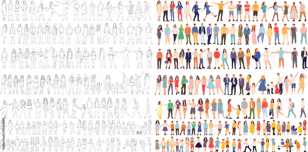 set of people sketch, continuous line drawing, vector Stock Vector ...