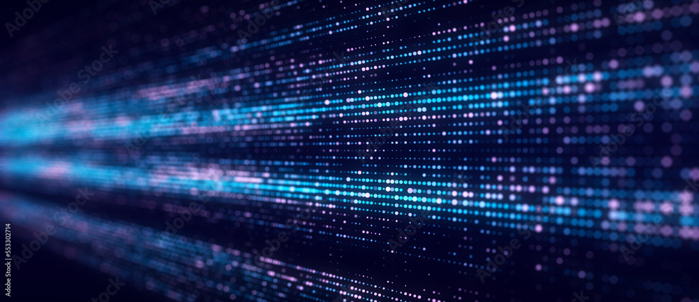 Futuristic blue dots background. Abstract glitch background. Corrupted binary code. Technology ...