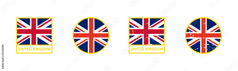 Set of flag of United Kingdom in square and round shape isolated on ...