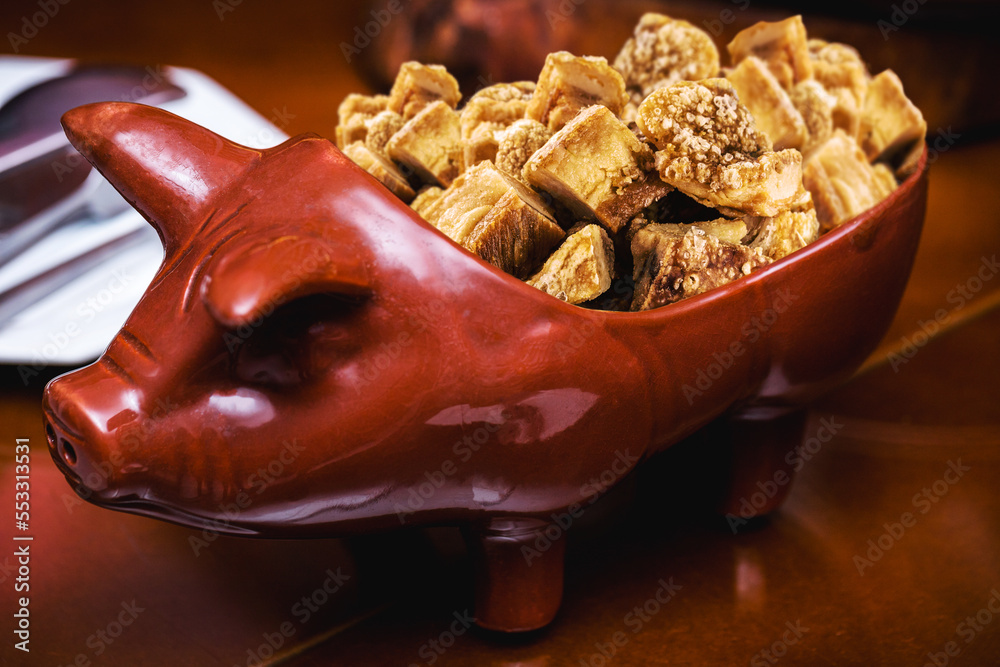 Torresmo, pururuca or crackling pork, brazilian pork meat, fried ...