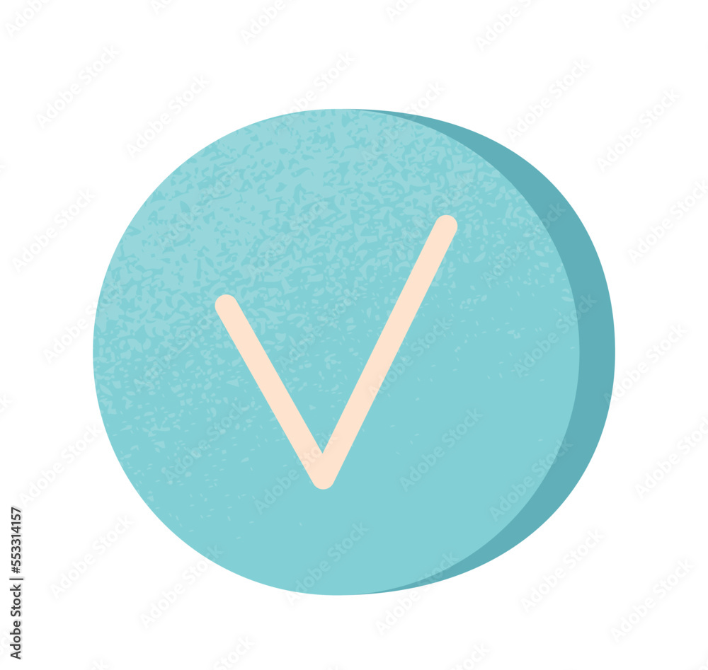 Blue tick icon. Graphic element for website, approval and passing ...