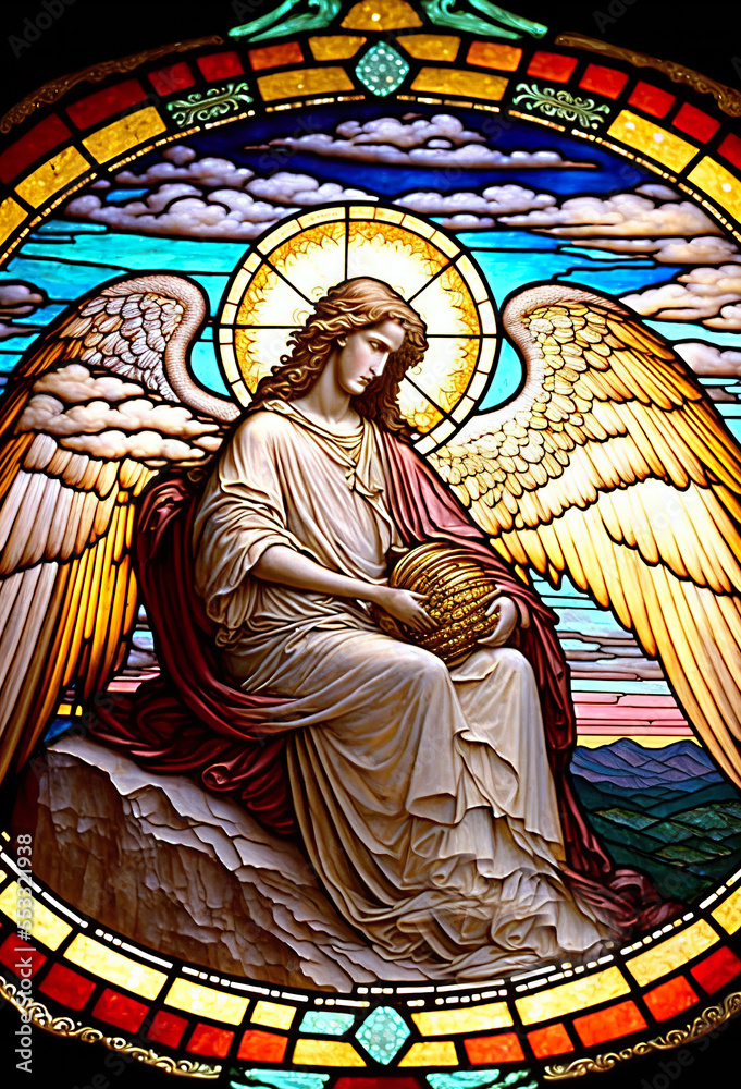 Spiritual illustration christianity heaven landscape stained glass ...