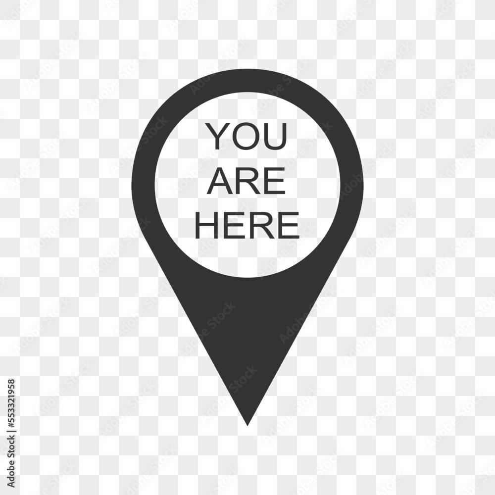 You are here map pin icons isolated on transparent background. GPS ...