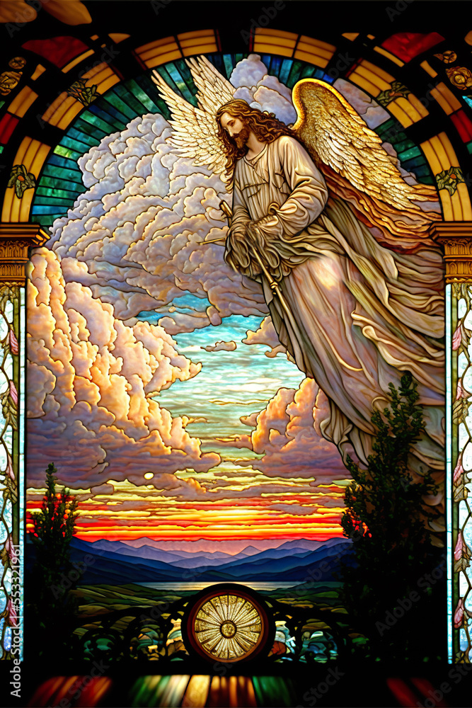 Spiritual illustration christianity heaven landscape stained glass ...