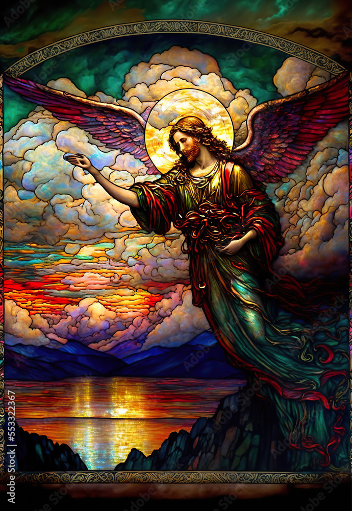 Spiritual illustration christianity heaven landscape stained glass ...