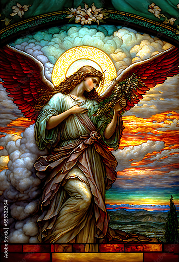 Spiritual illustration christianity heaven landscape stained glass ...