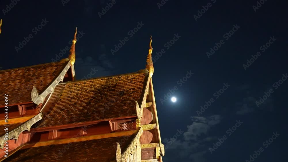 Night view with full moon and behind temple and pagoda Stock Video ...