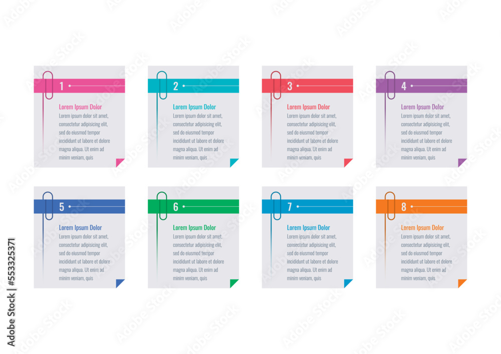Vetor de note papers informational template. eight options infographic ...