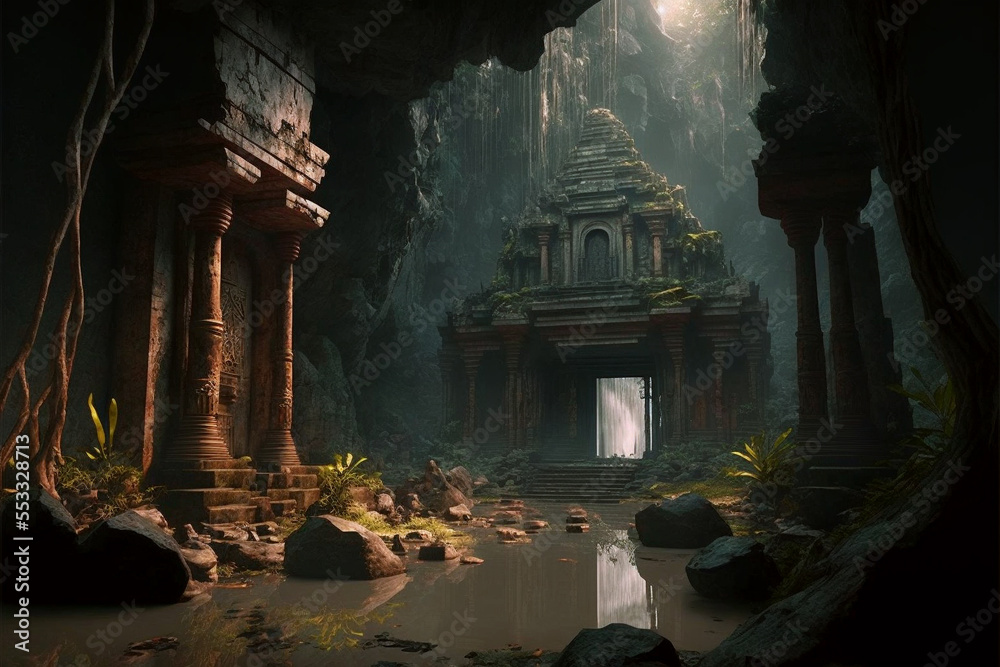 Generative AI illustration of ancient temple ruins Stock Illustration ...