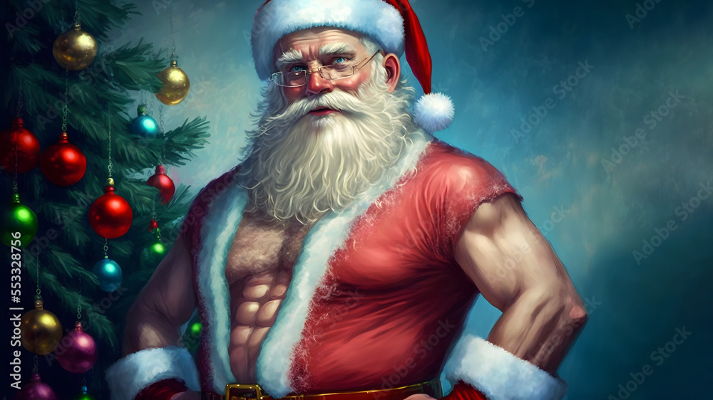Caucasian Santa Claus as gorgeous body builder, neural network ...