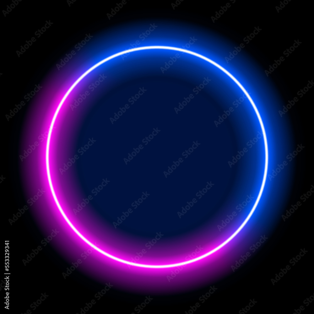 Neon light frame box line circle background. Led neon glow vector shape ...