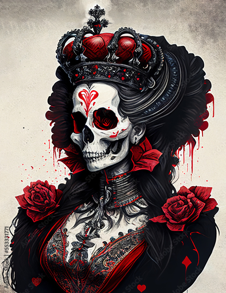 Queen skull with roses Stock Illustration | Adobe Stock