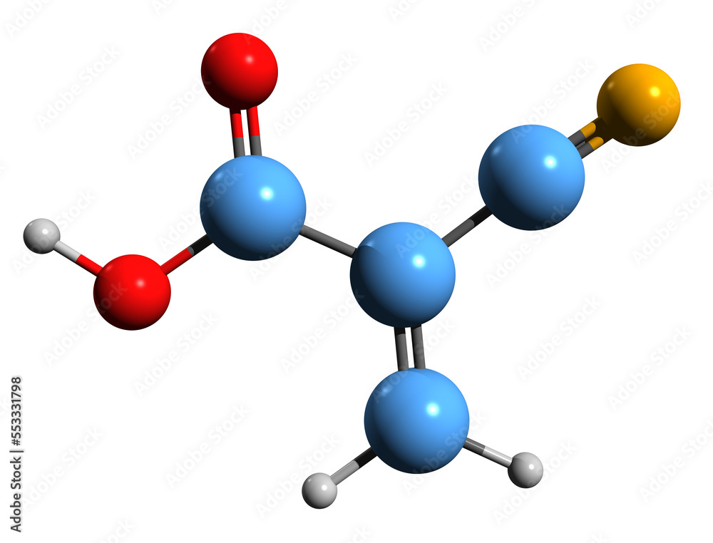 3D image of Cyanoacrylic acid skeletal formula - molecular chemical ...