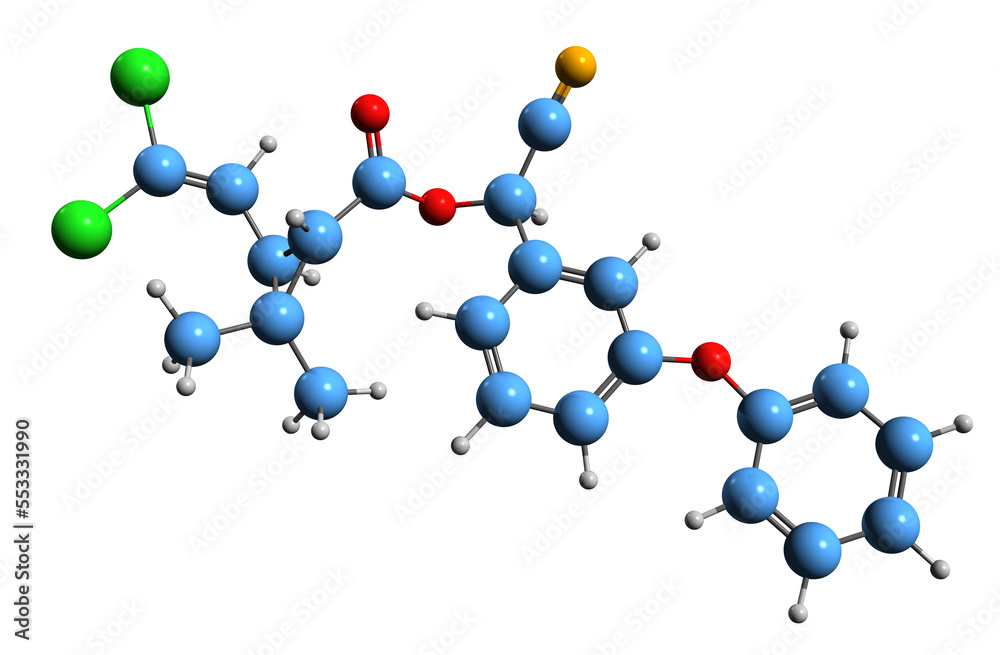 ภาพประกอบสต็อก 3D image of Cypermethrin skeletal formula - molecular ...
