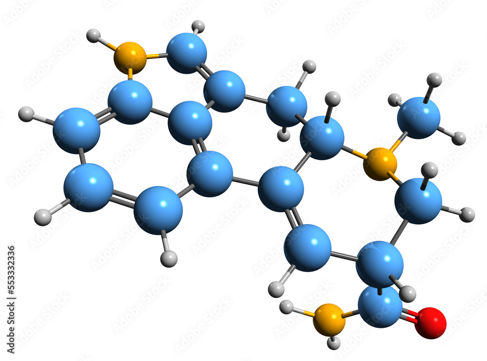 3D image of Ergine skeletal formula - molecular chemical structure of ...