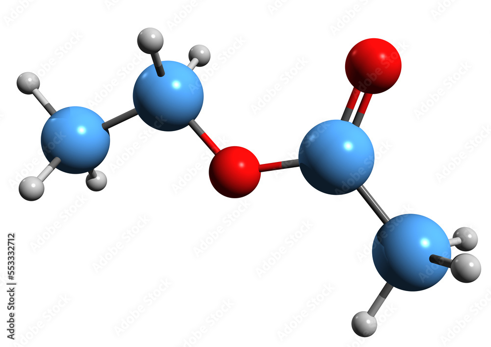 3D image of Ethyl acetate skeletal formula - molecular chemical ...