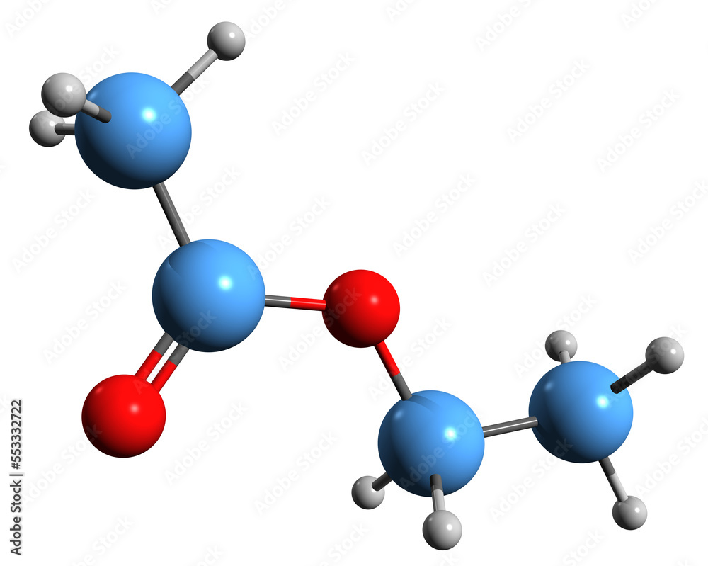 3D image of Ethyl acetate skeletal formula - molecular chemical ...