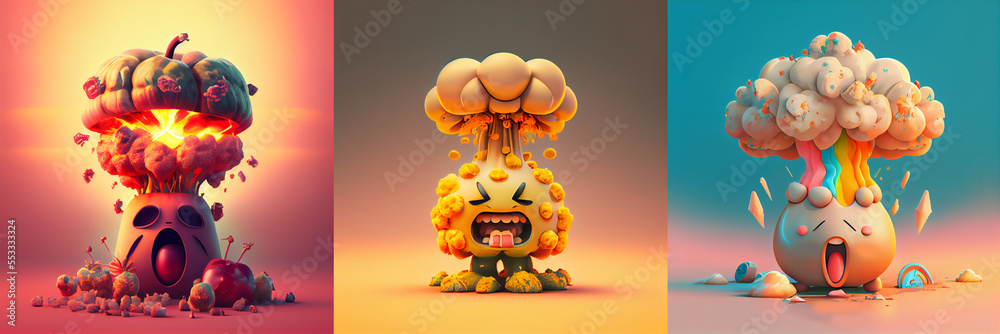 Cartoon character nuclear explosion illustration, fire and smoke ...