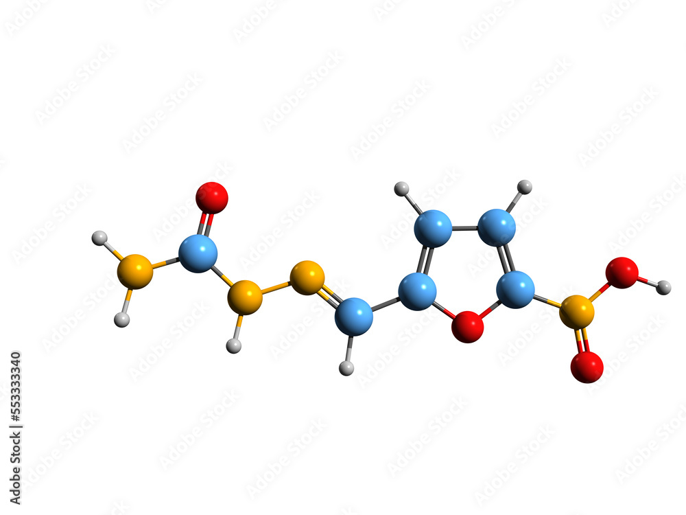 3D image of Nitrofurazone skeletal formula - molecular chemical ...