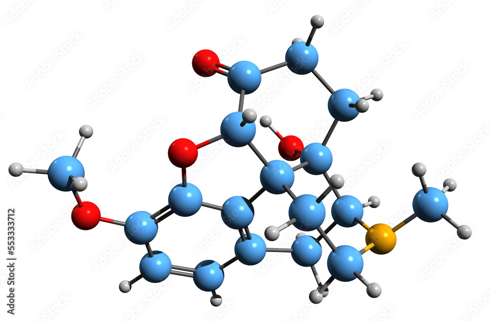 3D image of Oxymorphone skeletal formula - molecular chemical structure ...