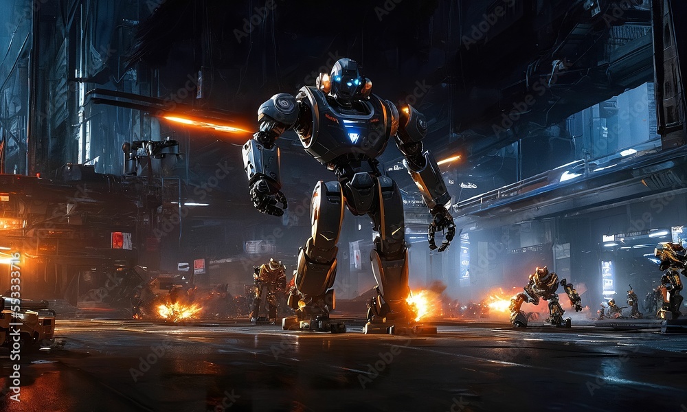 Robot battle sci-fi fantasy illustration conceptual dystopian style ...