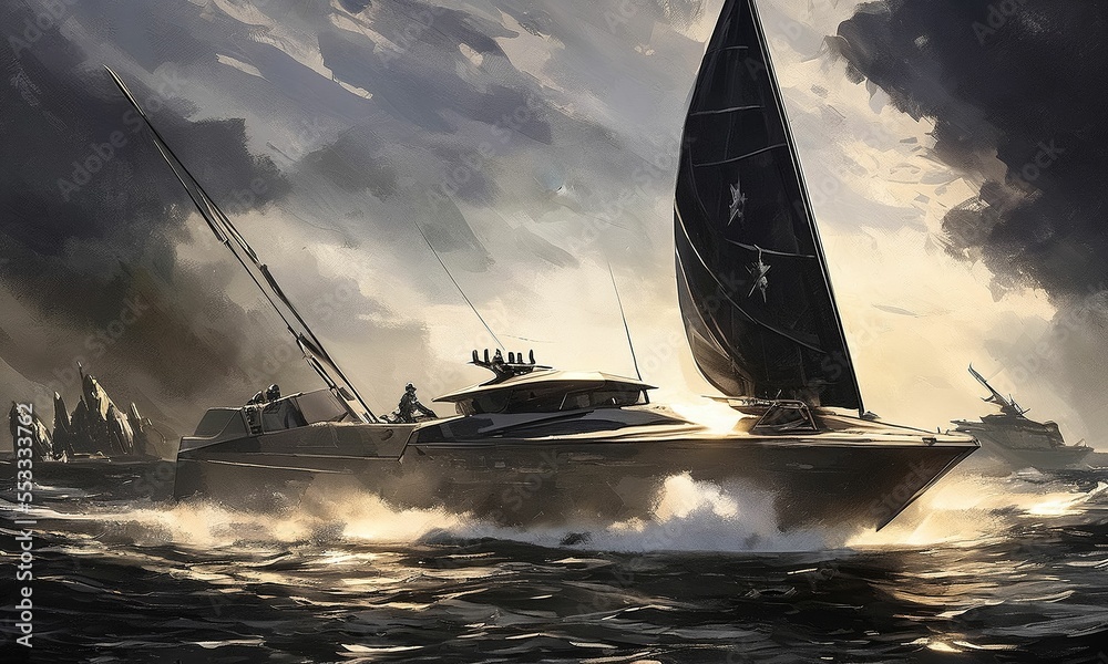 Boats sci-fi fantasy illustration conceptual dystopian style scene ...