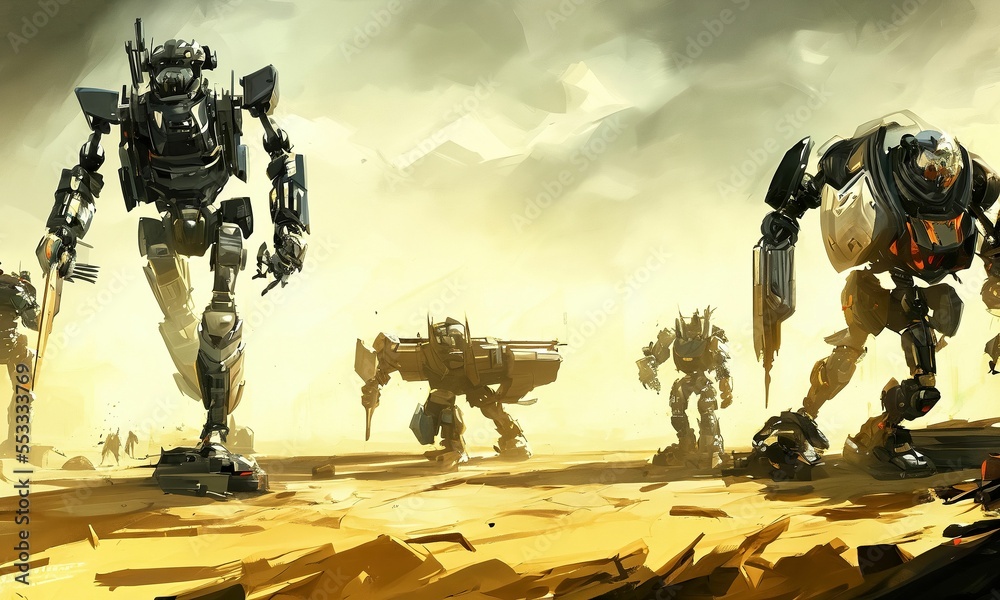 Robots sci-fi fantasy illustration conceptual dystopian style scene ...