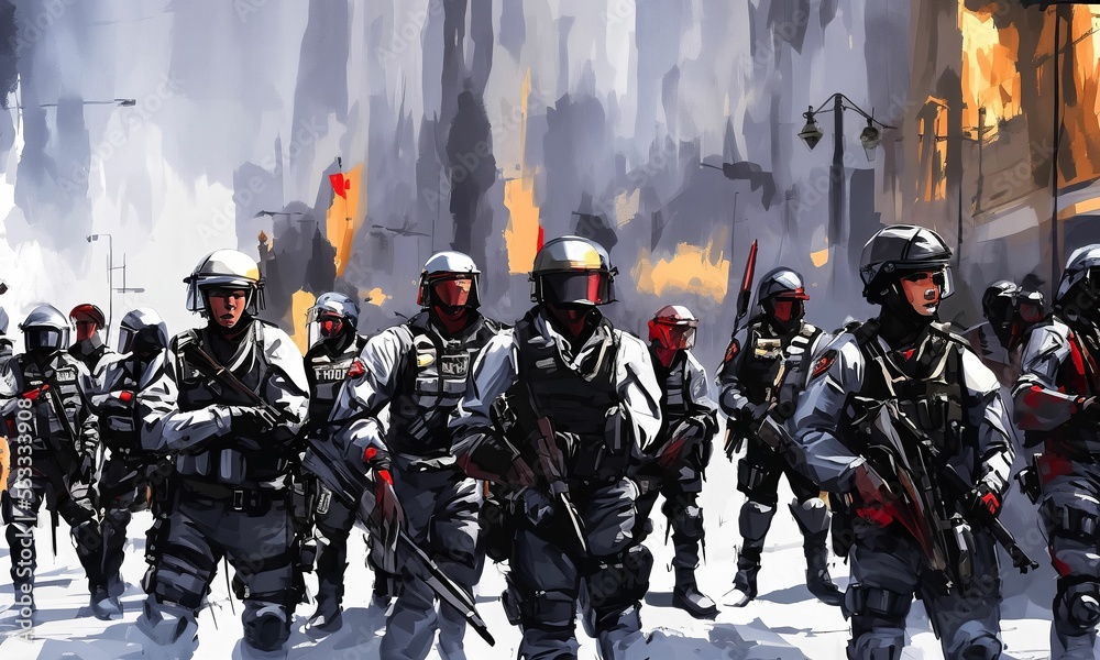 Soldiers sci-fi fantasy illustration conceptual dystopian style scene ...