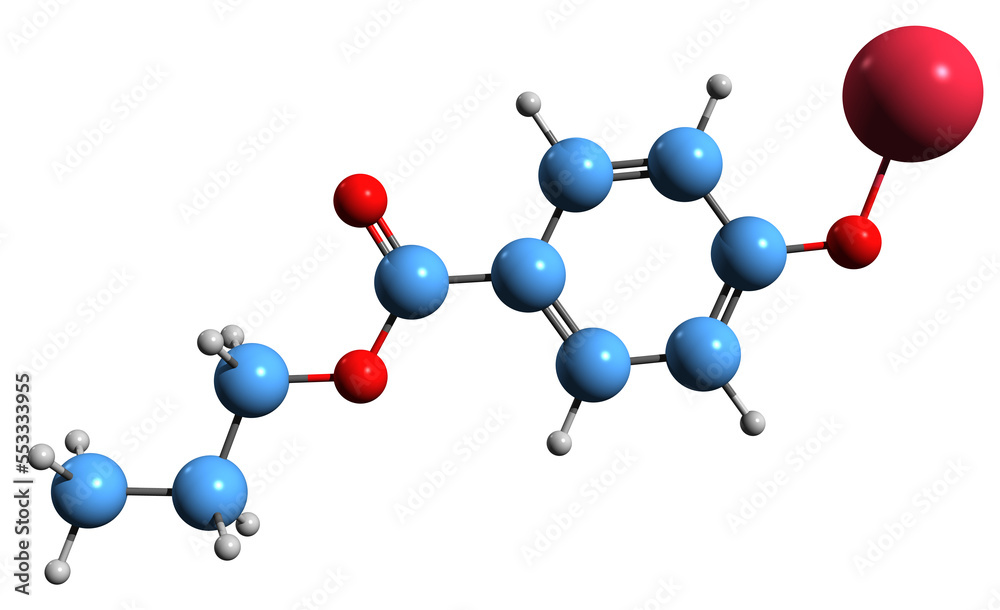 3D image of Sodium propyl para-oxybenzoate skeletal formula - molecular ...