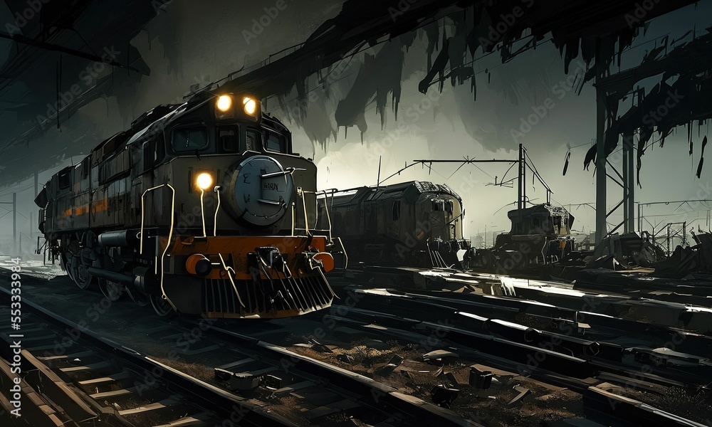 Train sci-fi fantasy illustration conceptual dystopian style scene ...